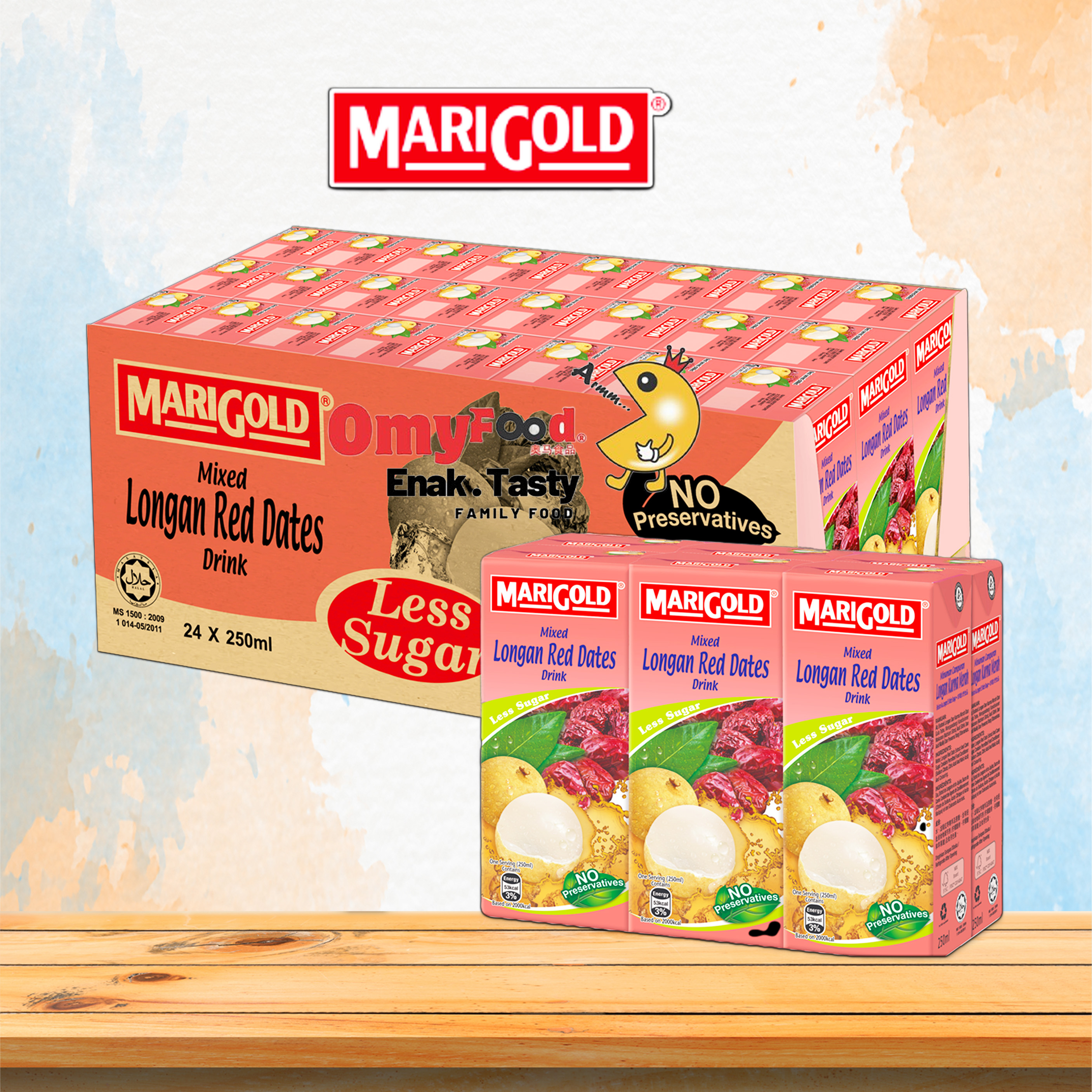 250ml x 24pcs Marigold Mixed Longan Red Dates Drink, Longan Kurma Merah ...