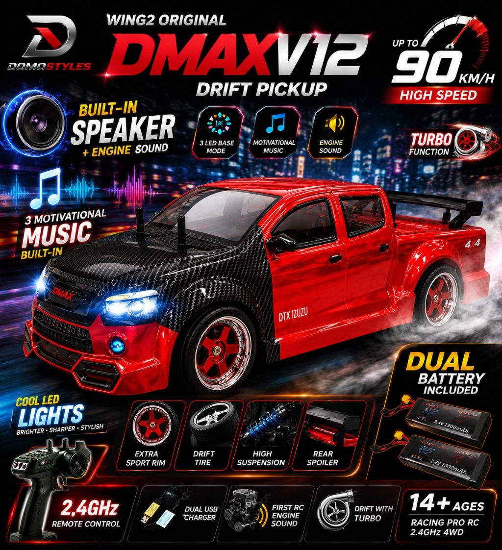 DOMO🔥90KM/H WING2 DMAX V12 FL5 HONDA RC Drift Pickup Car 4WD 2.4GHz ...