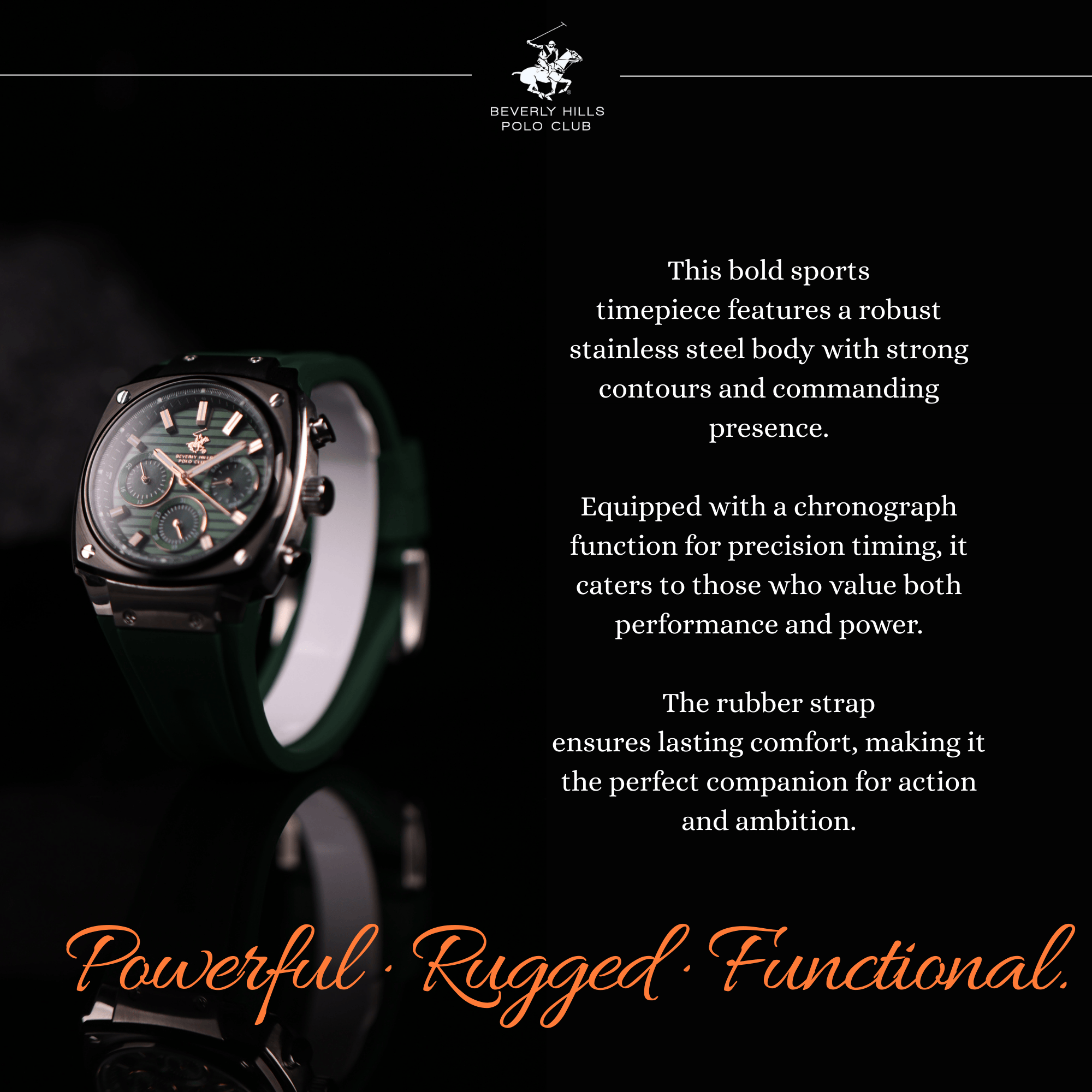 Beverly Hills Polo Club BHPC Jam Tangan Lelaki Men's Rubber Quartz ...