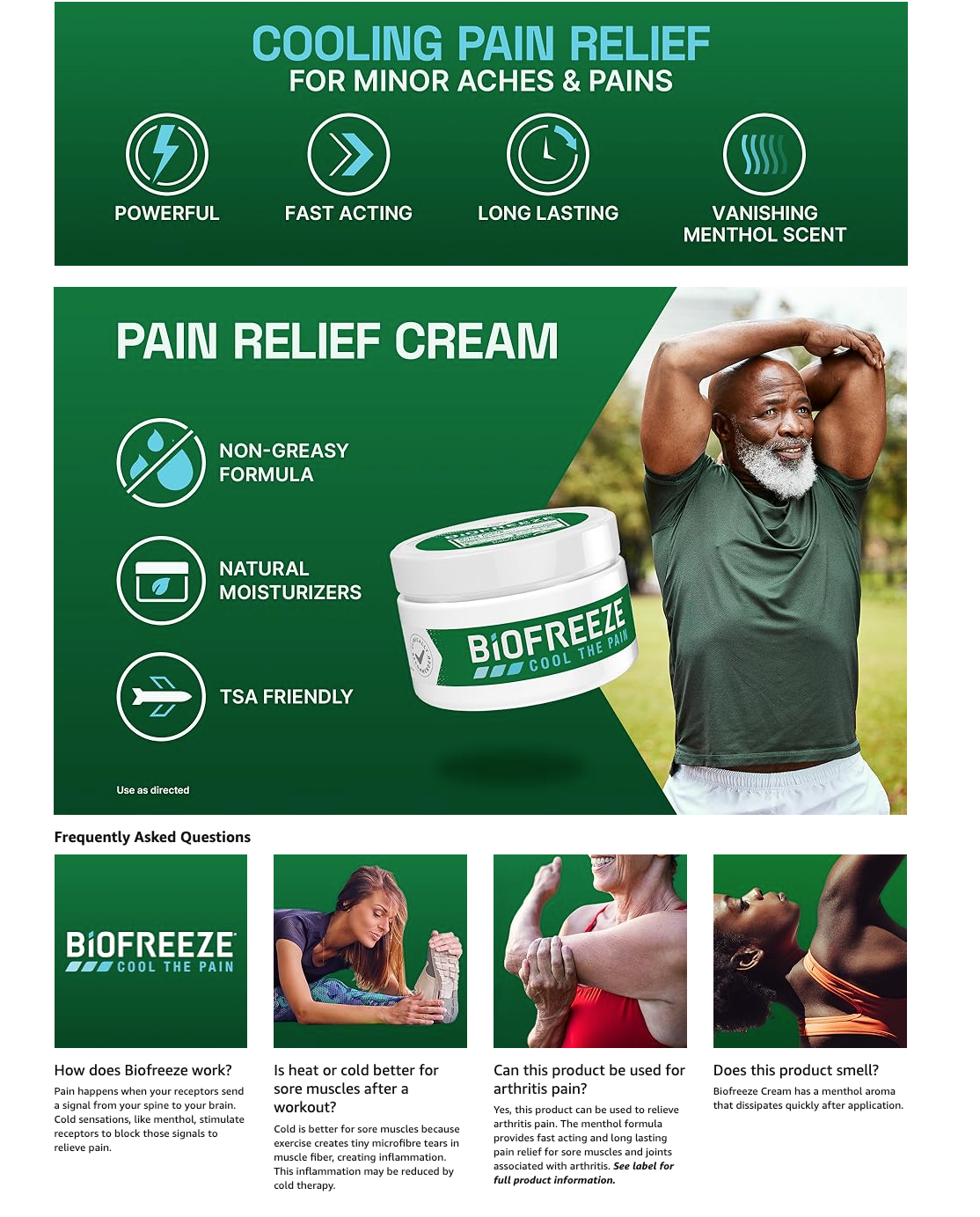 Biofreeze Pain Relief Cream for Pain Reliever, Sore Muscle Relief ...