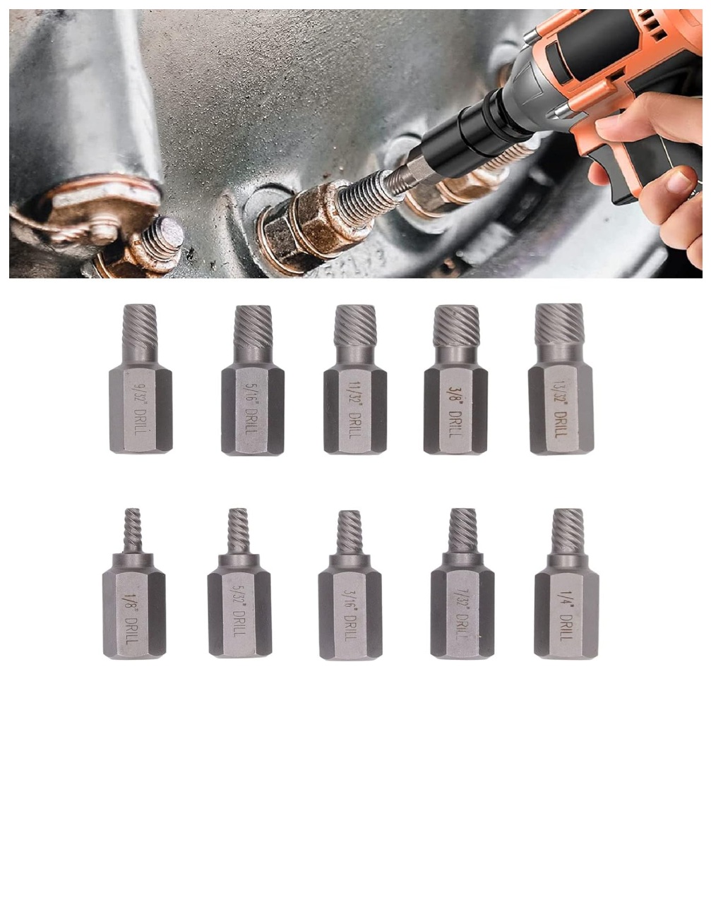 10 Pieces Hex Bolt Extractor Set Damaged Set Hex Head Broken Bolt ...