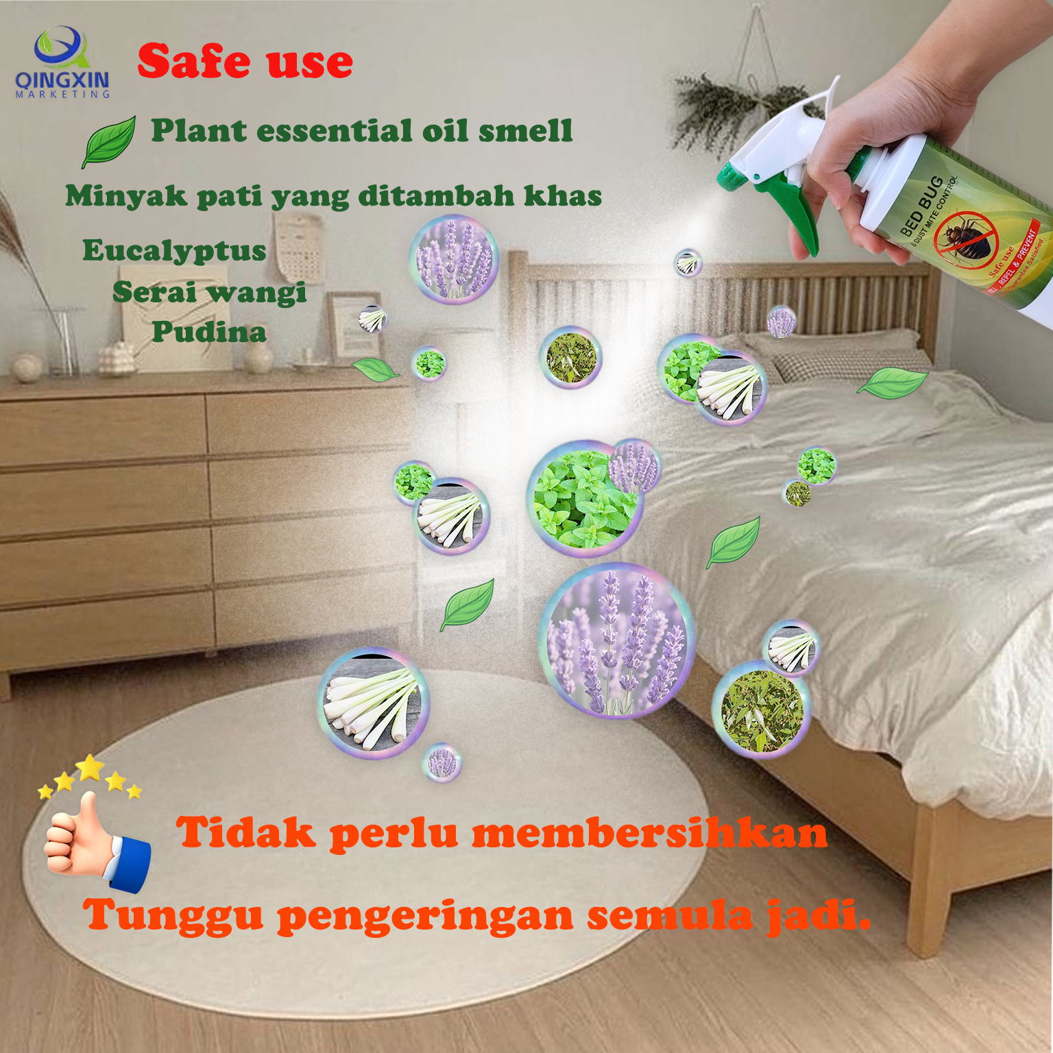 QINGXIN Bed Bug & Dust Mite Spray – Kill Hama Tilam Fast | Safe for ...