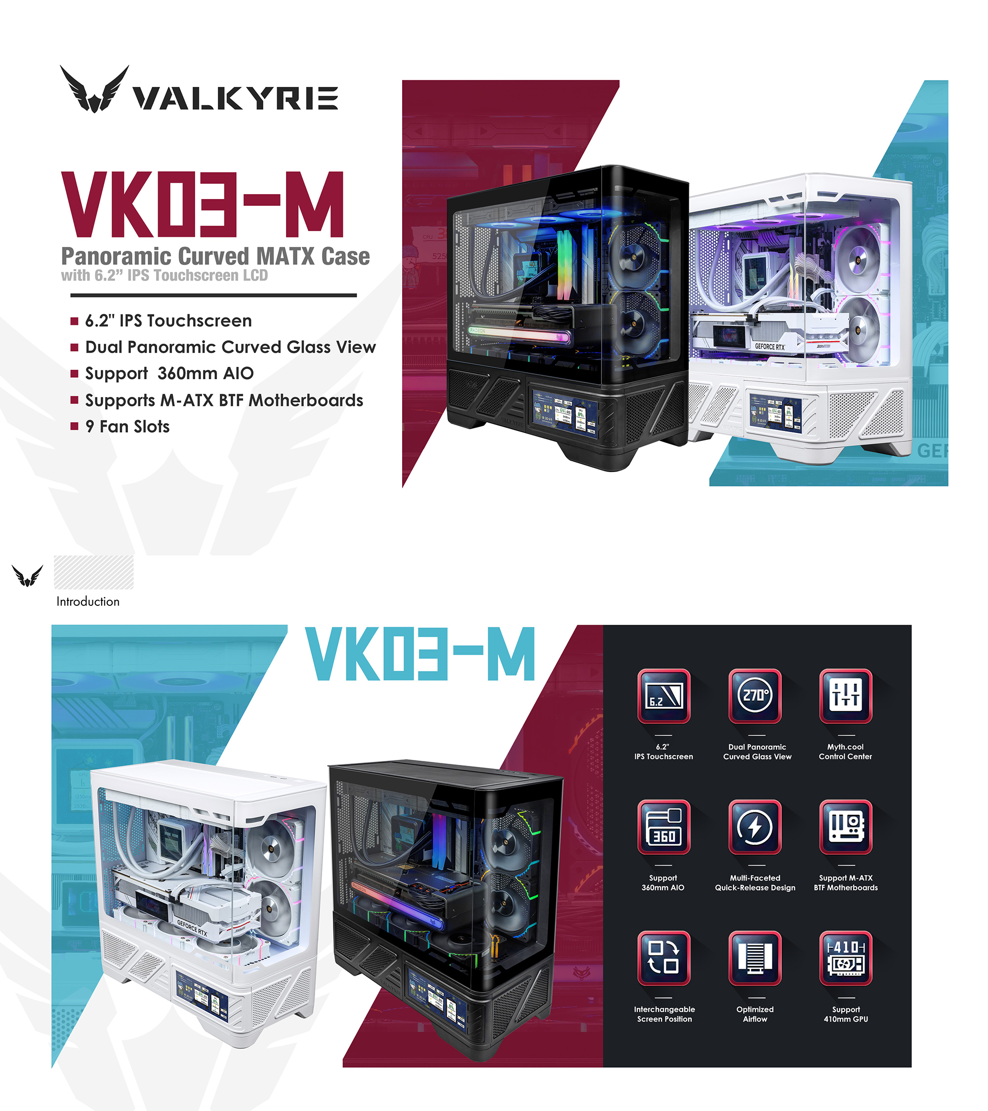 VALKYRIE VK03-M Panoramic Curved MATX Case with 6.2" Touchscreen LCD | Shopee Malaysia