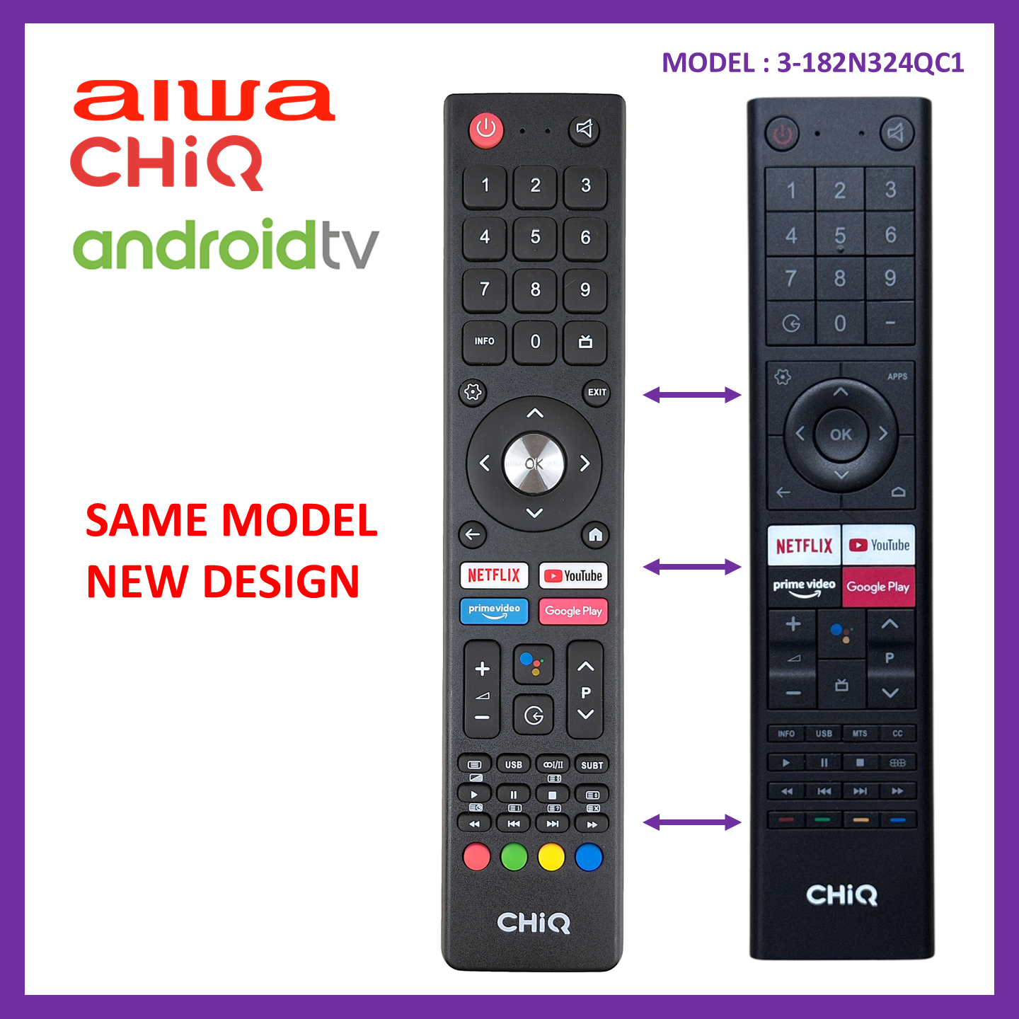 Aiwa Chiq Android Smart TV Remote Control 3-182N324QC1 Aiwa Chiq ...
