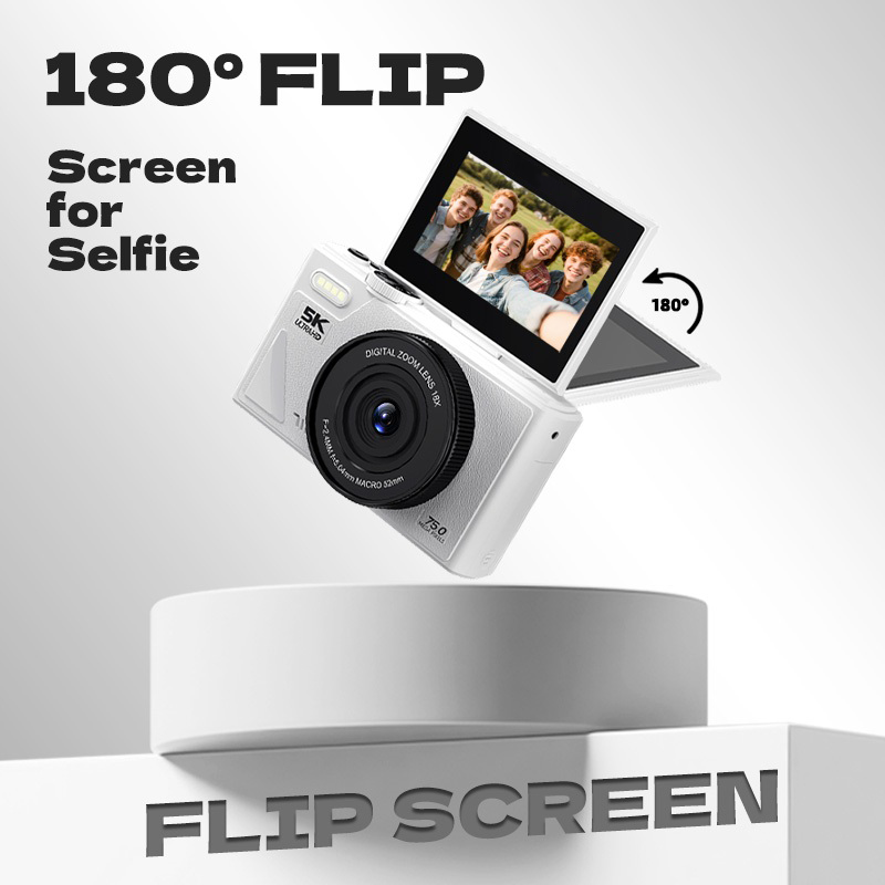 75MP WiFi Digital Camera 18X Zoom 180°Flip Screen Selfie Camera for ...