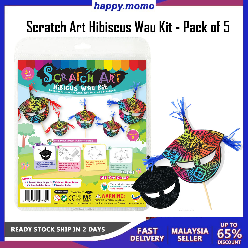 Momo Decor DIY Scratch Art Hibiscus Wau 5 Designs Kit Kids Educational ...