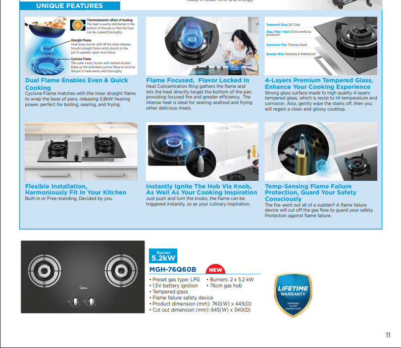 Midea Built-in Gas Hob MGH-76Q60B | 5.2KW | High Efficiency Burners ...