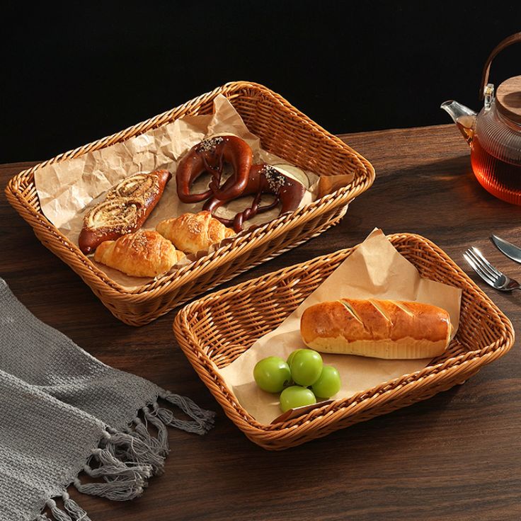 Rattan Basket Bread Tray Fruit Holder Dessert Display Storage Kitchen ...