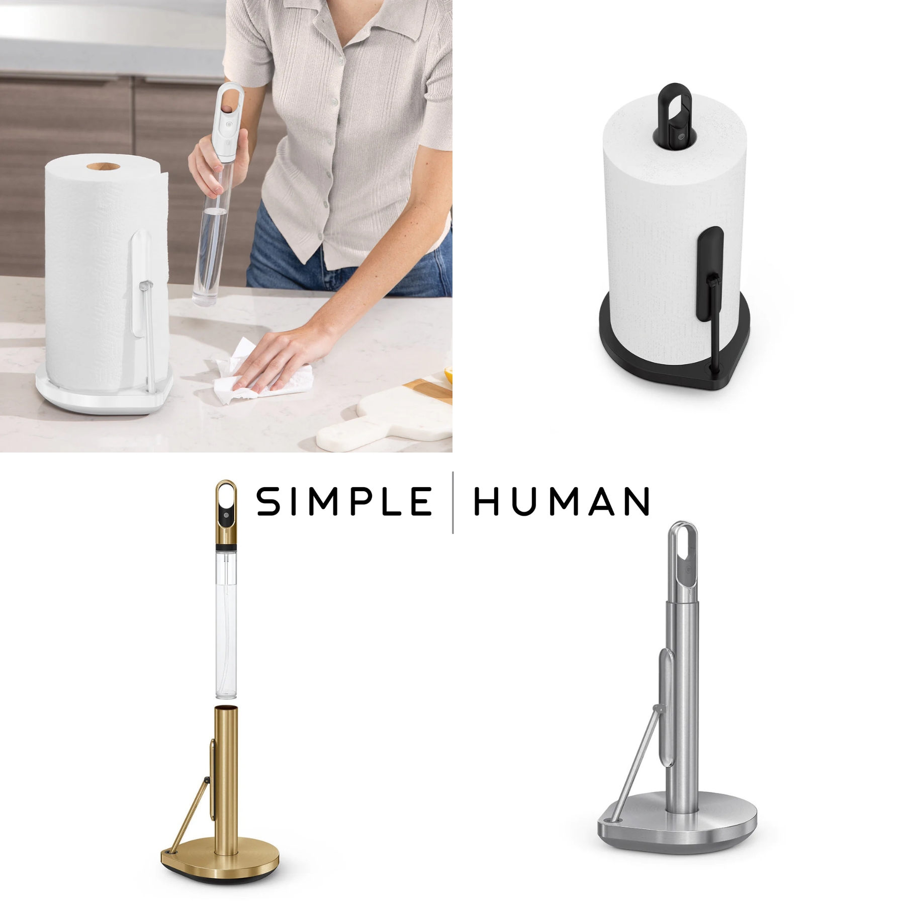 simplehuman premium paper towel holder with spray pump tension arm ...