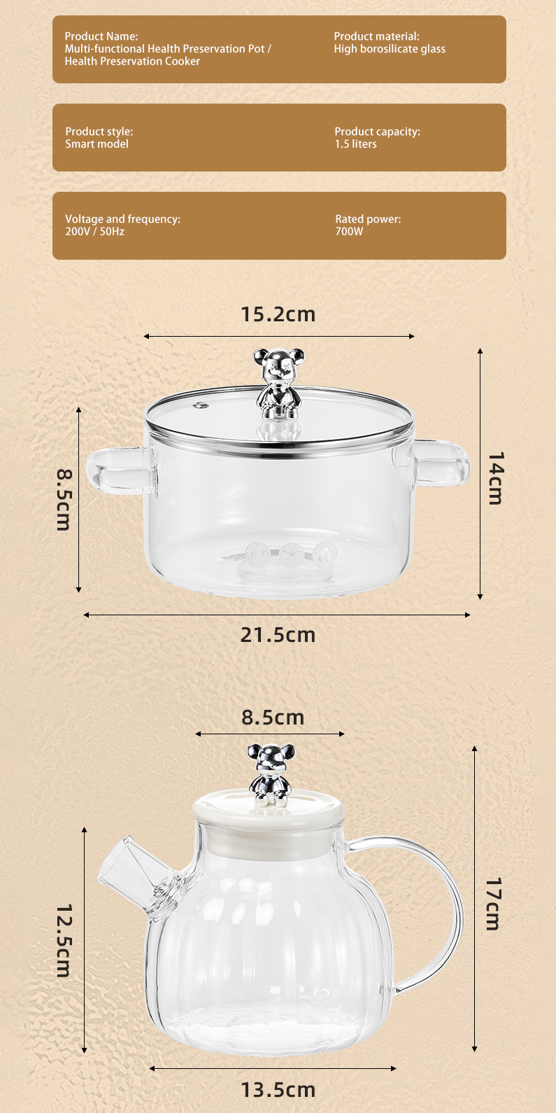 Health Pot 1.5L | 2 Heat Levels | Borosilicate Glass | Detachable ...