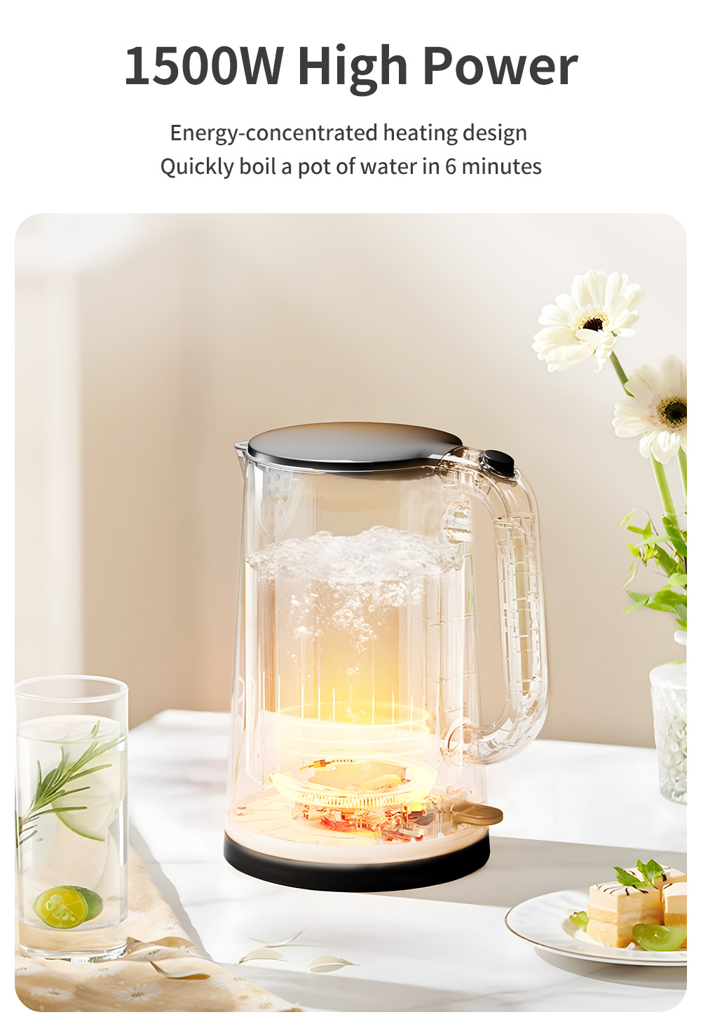 Simplus 1.7L Electric Kettle | 1500W Fast Heating | 304 Stainless Steel ...