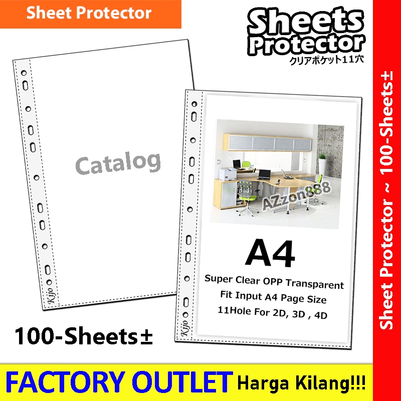 【100-PCS】Sheet Protector A4 Size 11-Hole Transparent Super Clear OPP ...