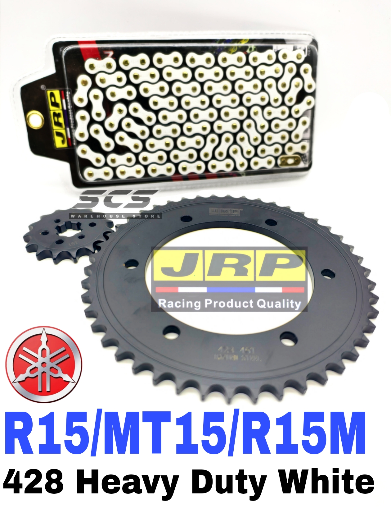 JRP Sprocket Set Yamaha MT15 R15 R15M Heavy Rantai 415 WHITE Chain 428 ...