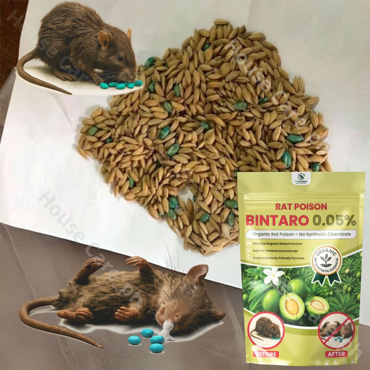 Rat Killer Poison Ubat Tikus BINTARO 0.05% Rice Grain Rodent Bait 50g ...