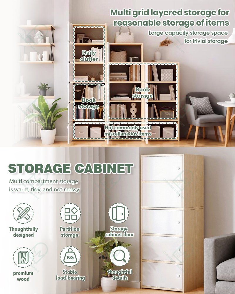 Multi-Tier Grid Storage Cabinet With Doors Drawer Storage Rack Suitable ...