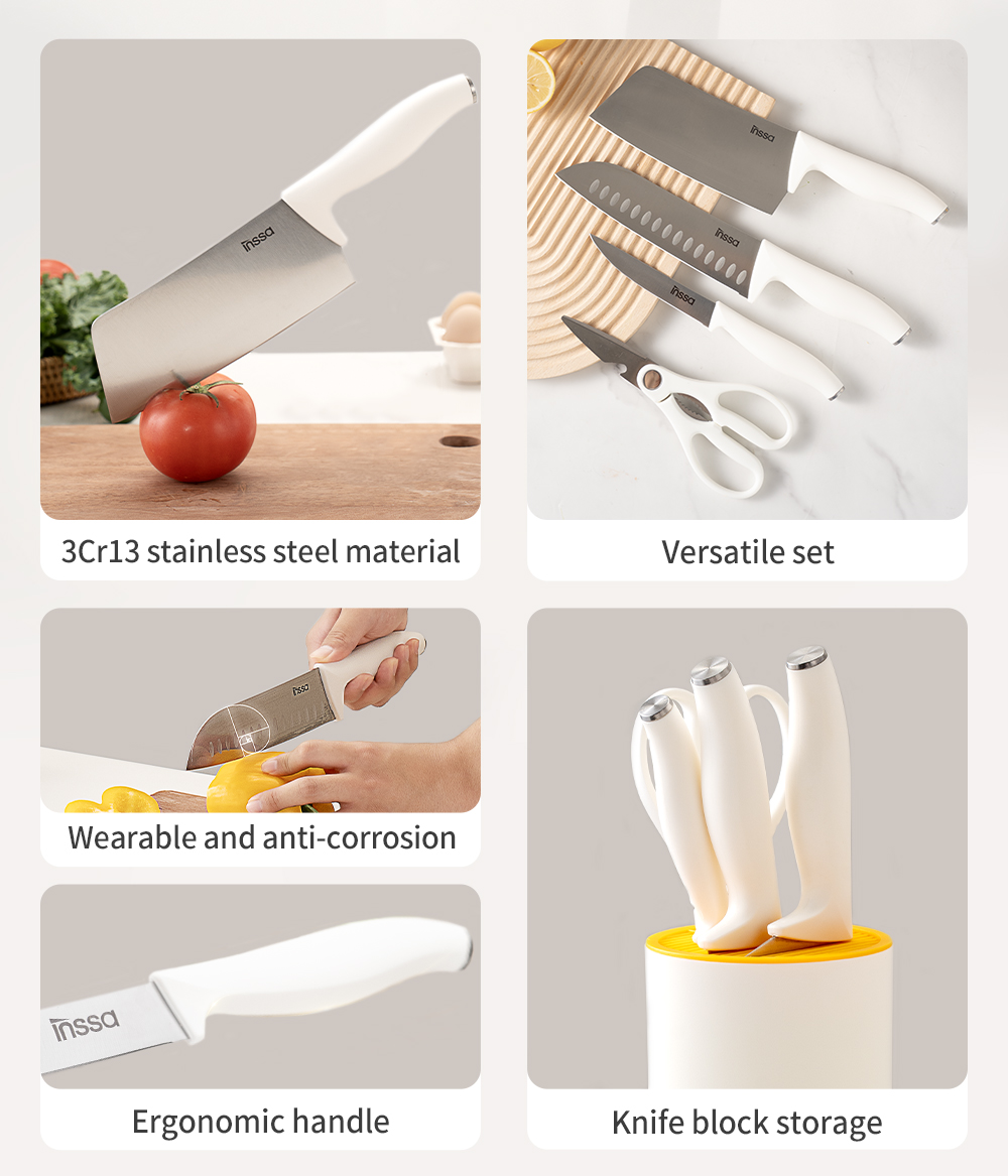 Simplus Knife Set Stainless Steel Blade Block Storage (5 Pcs) DAOJ001 ...
