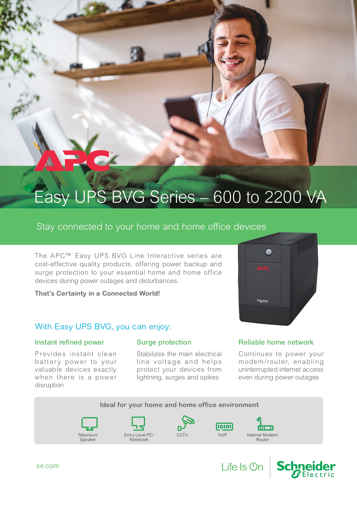 APC BVX1200LI-MS / BVG1200I-MSX EASY UPS 1200VA, 230V, AVR, AVS ...
