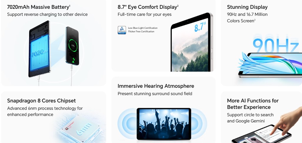 [NEW] HONOR Pad X7 Tablet (4GB RAM + 64GB ROM) 8.7" Eye Comfort Display ...