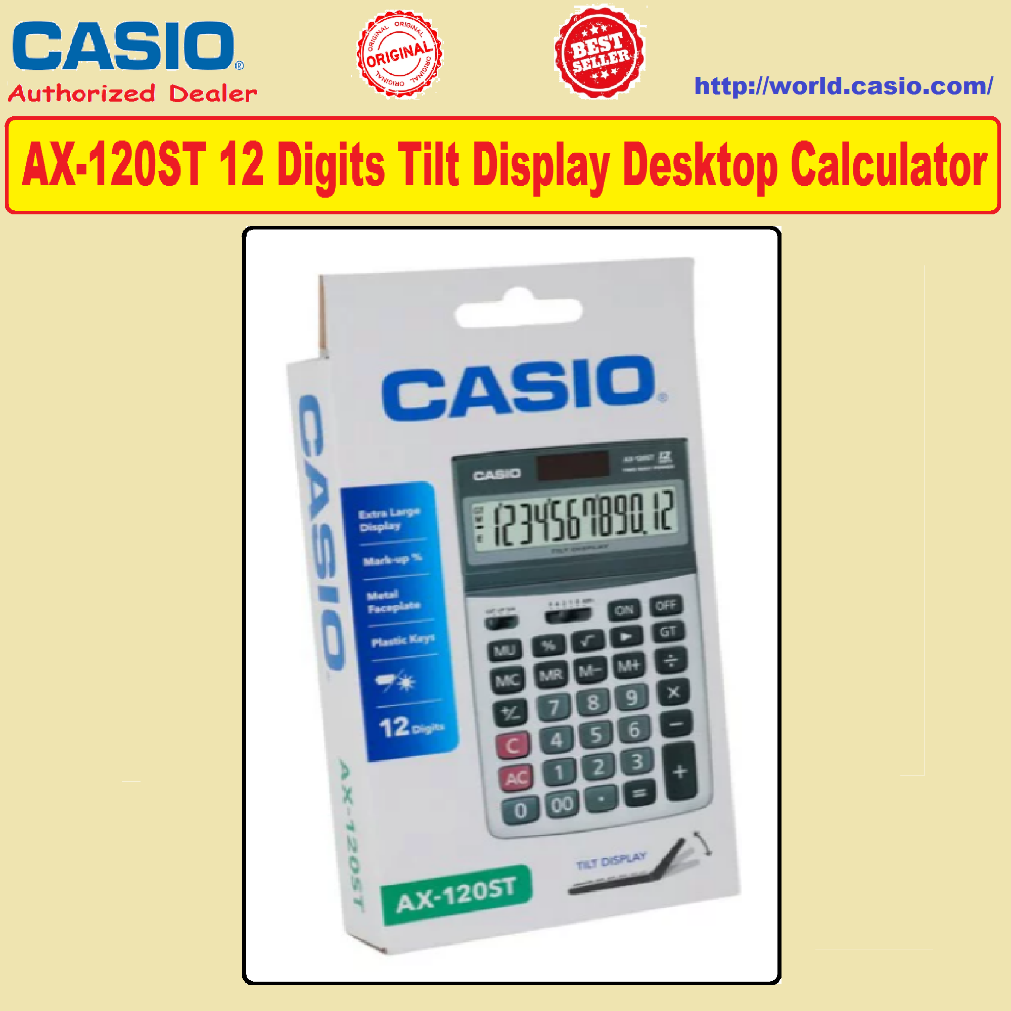 Casio Calculator 12 Digit AX-120ST Tilt Display Desk Top Calculator ...