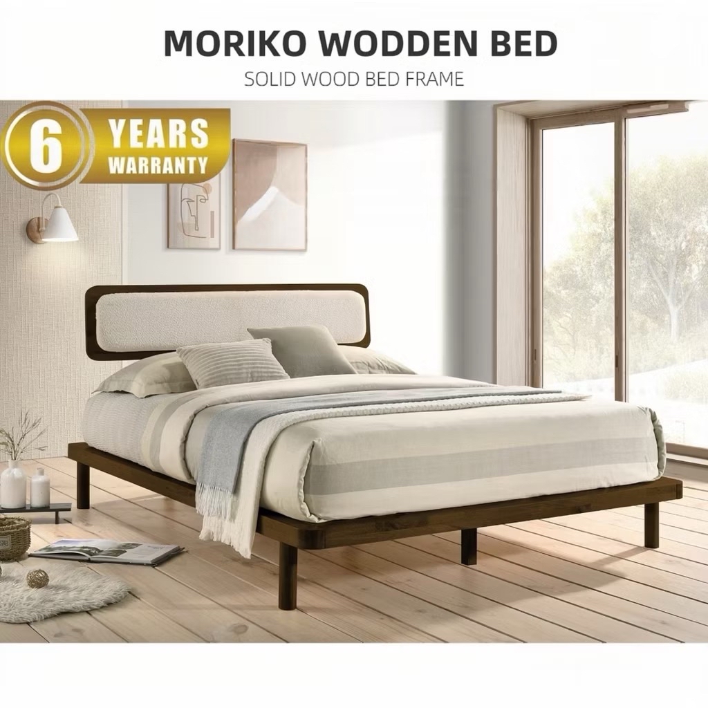 HS FURNITURE | MORIKO WOODEN BED | FULID SOLID RUBBER WOOD | KATIL KAYU ...