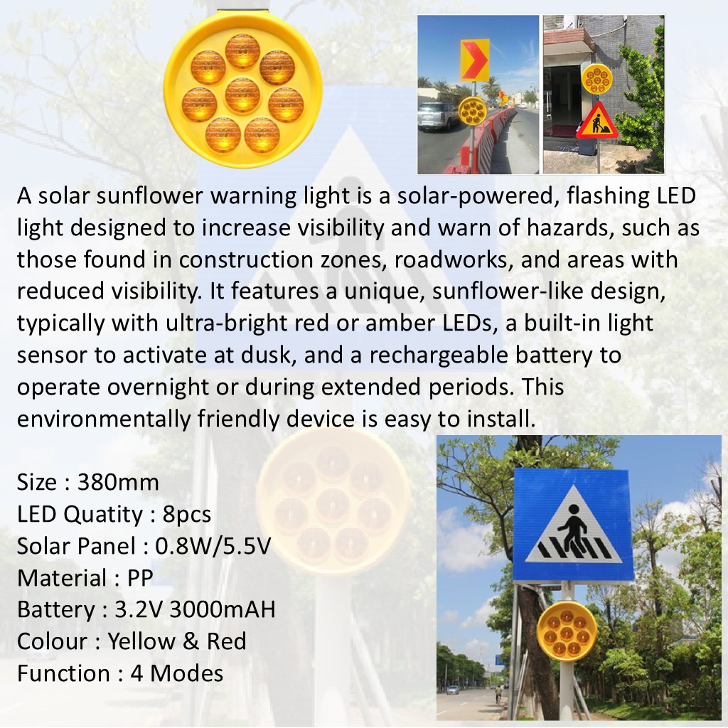 Solar LED Sunflower Light 380mm / Warning Caution Traffic Light Blinker ...