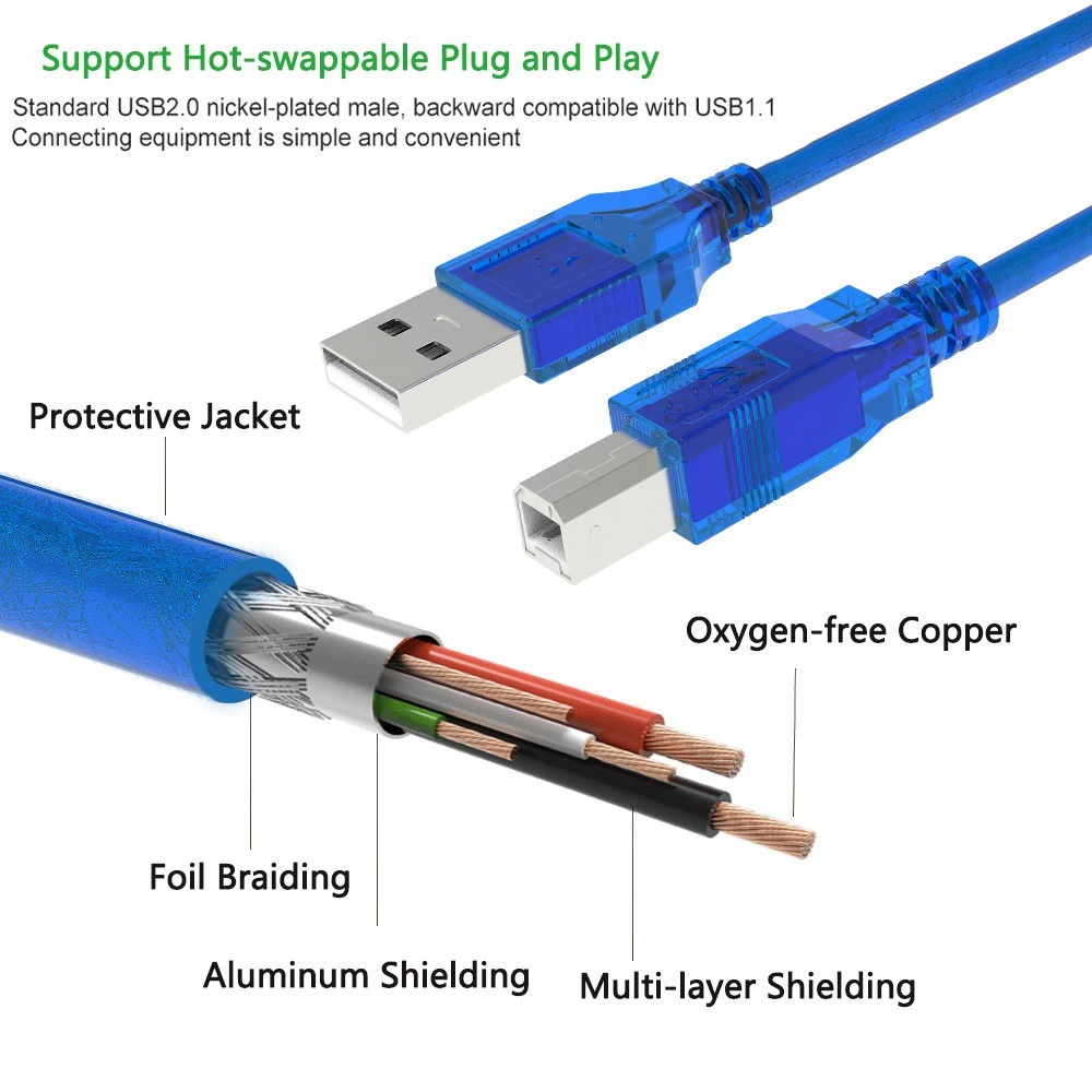 1.5M/3M/5M/10M High Speed USB 2.0 Printer Cable for Canon Epson HP ...