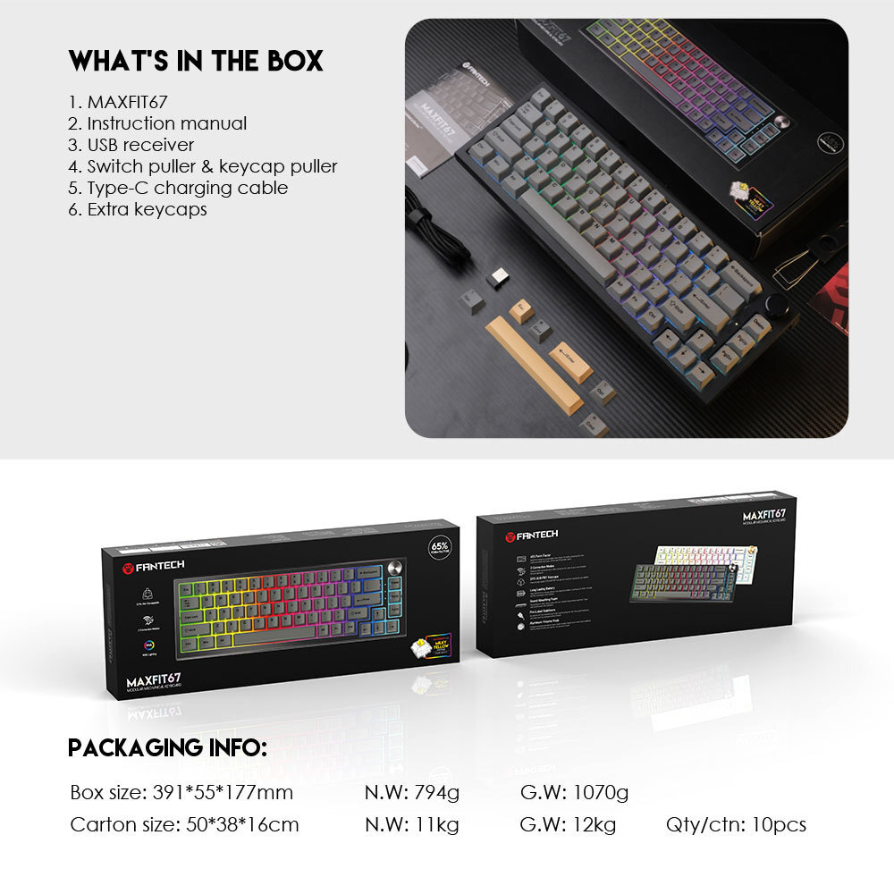 Fantech MK858 Maxfit 67 Modular Mechanical Keyboard RGB Lighting Tri ...