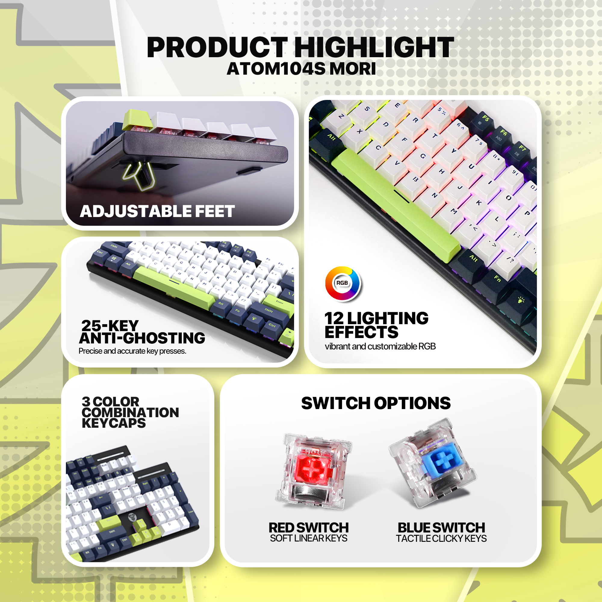 Fantech Atom 104s MK878s Wired Mechanical Keyboard | Hot Swappable ...