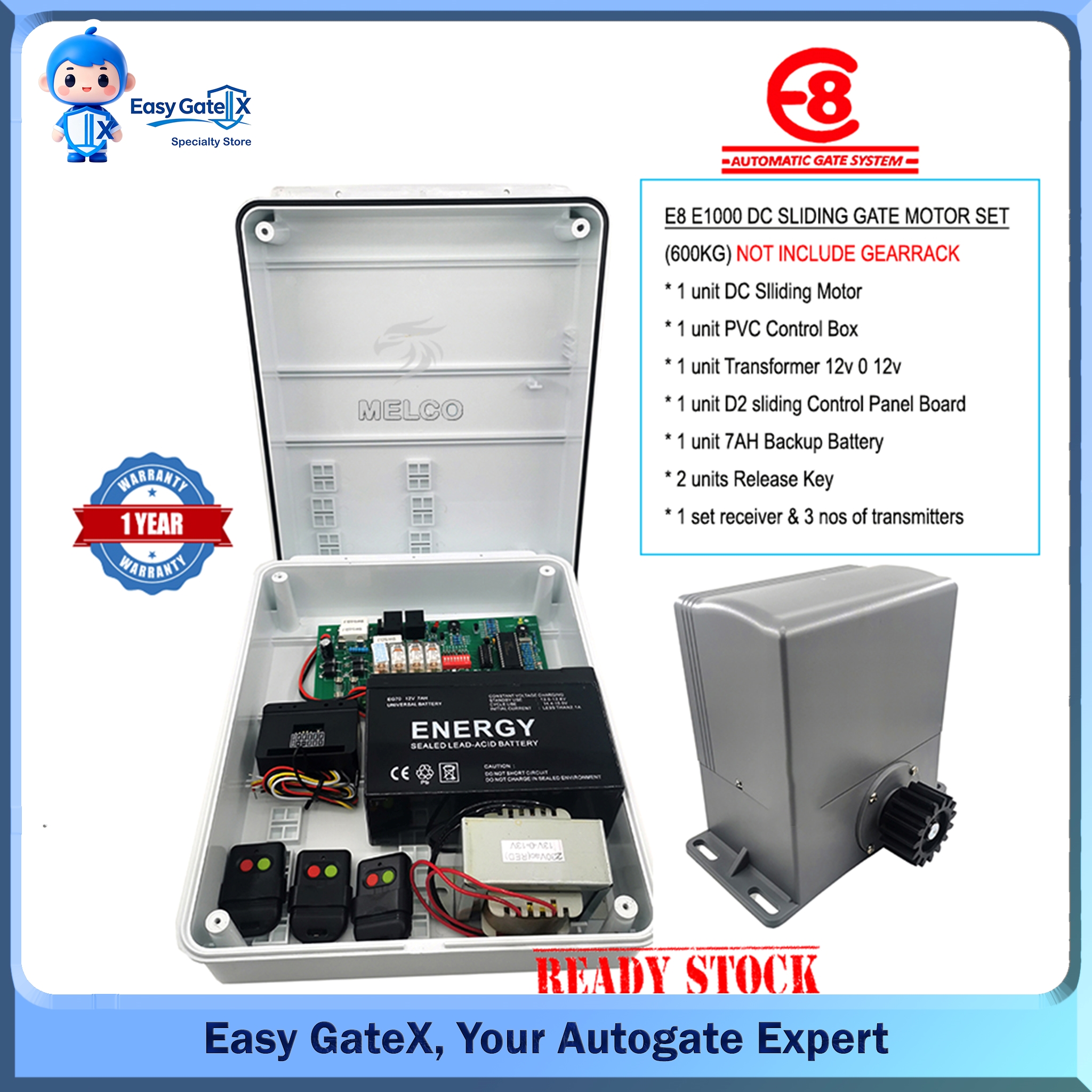 E8 E1000 DC Sliding Gate Motor Full Set Autogate System (Exclude Gear Rack) | 24V Autogate with ...