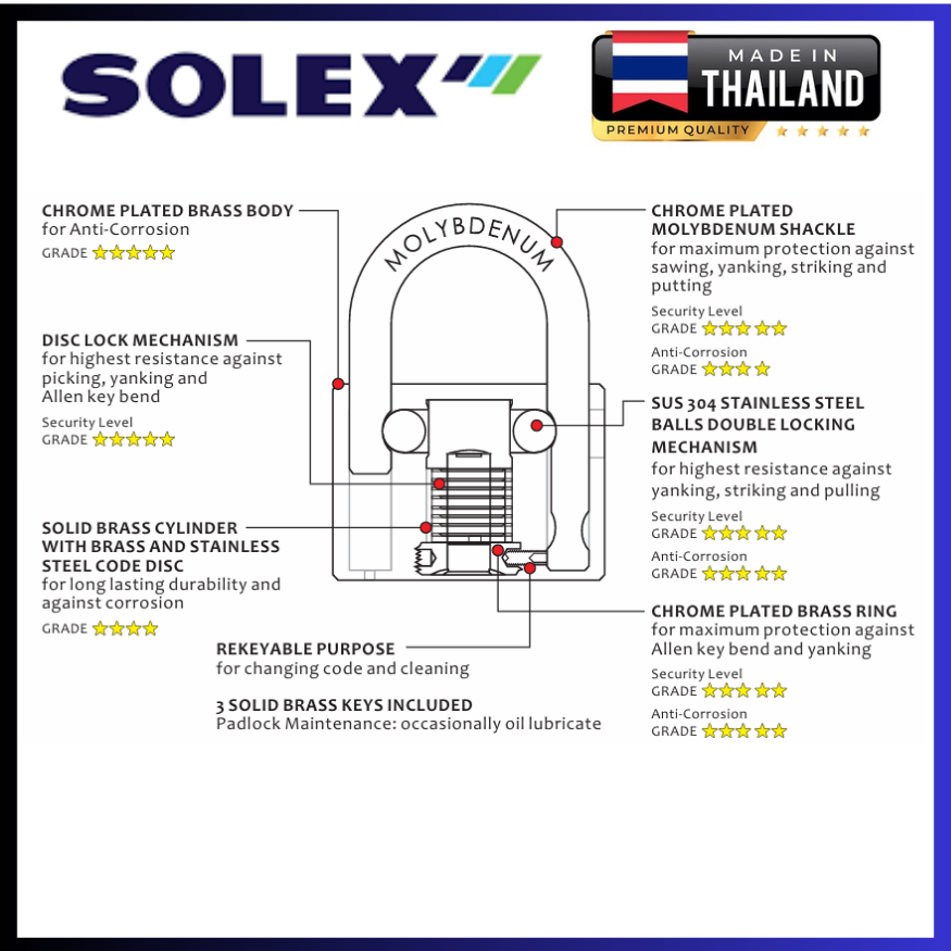 (100% ORIGINAL) SOLEX Padlock G5 Anti-Cut Padlock Key / Solex Premium ...