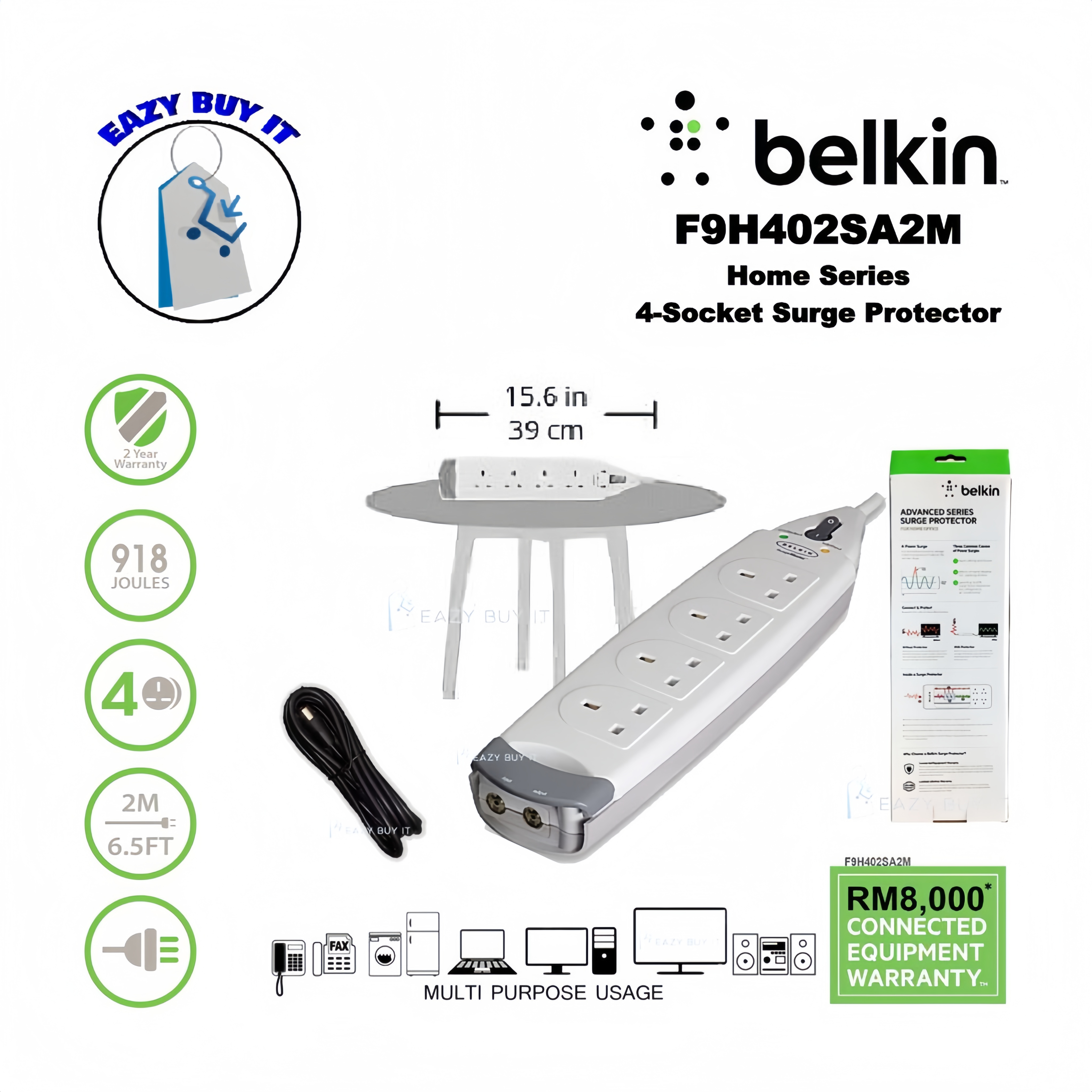 BELKIN 4-GANG SOCKET SURGE PROTECTION WITH ARIEL PORT (2M) [F9H402SA2M ...