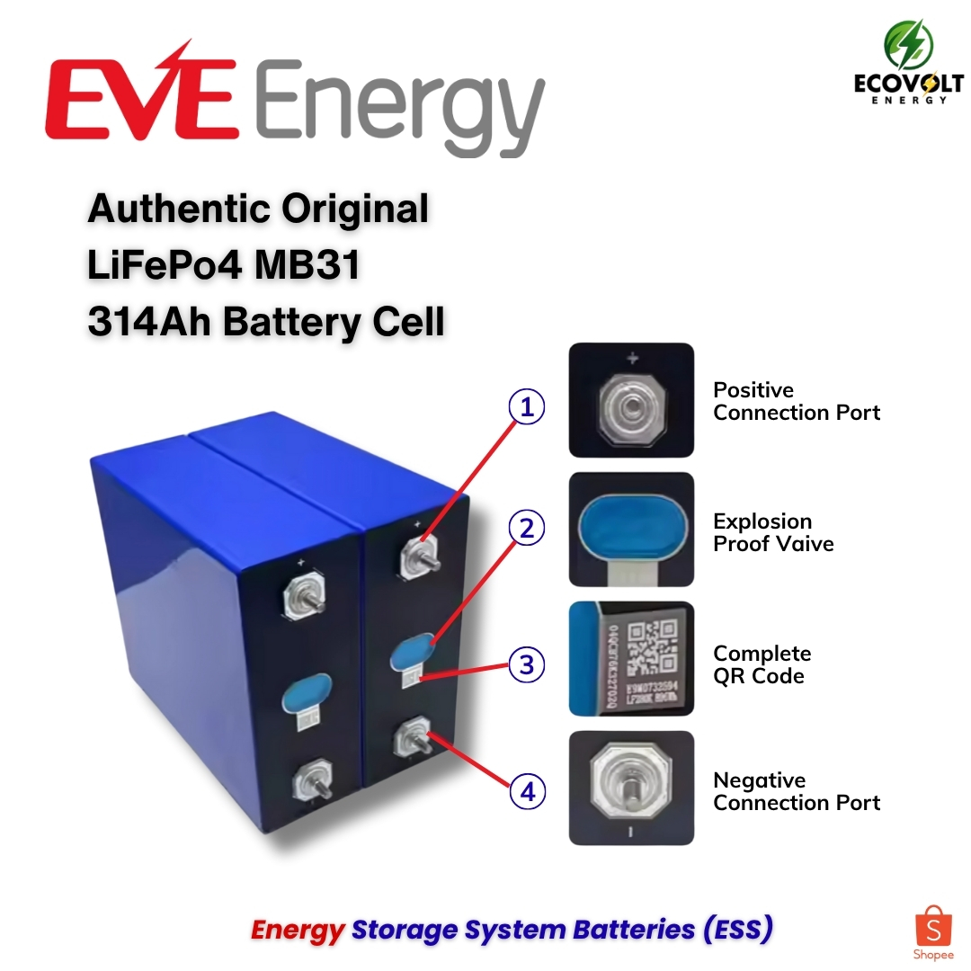 [Original] EVE MB31 314Ah LiFePO4 Battery Cell 3.2V Grade A For 12V 24V ...