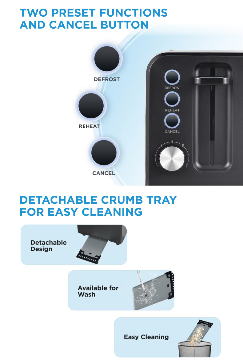 Midea MTO9502SBMK Bread Toaster With 2 Preset Functions & 7 Browning ...