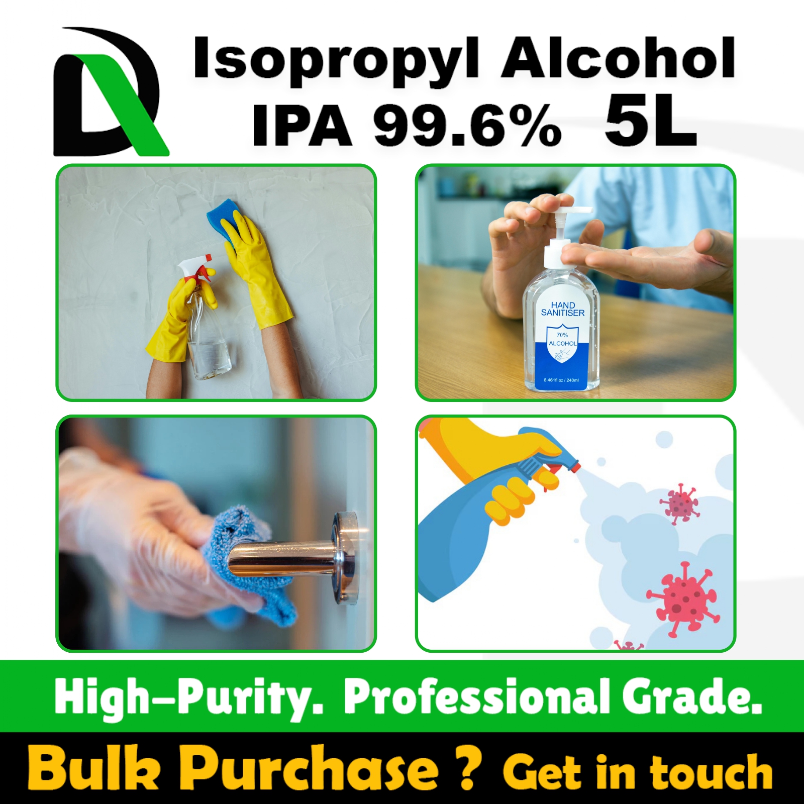 Isopropyl Alcohol 75% 99.6% IPA– 5L |Disinfectant & Cleaner, Home Use ...