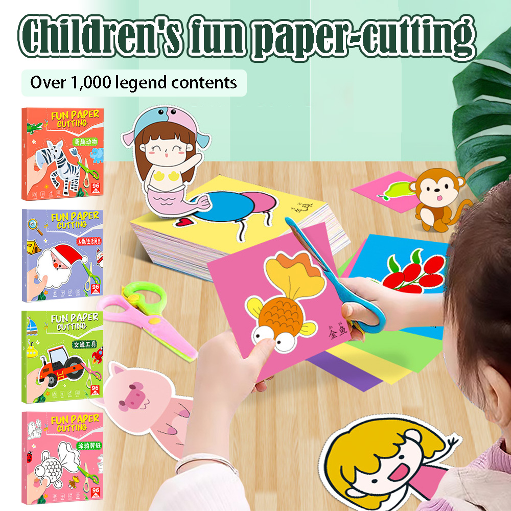 96Pcs Kids Colour Paper Cutting Set FREE Safety Scissor Non Repeat ...