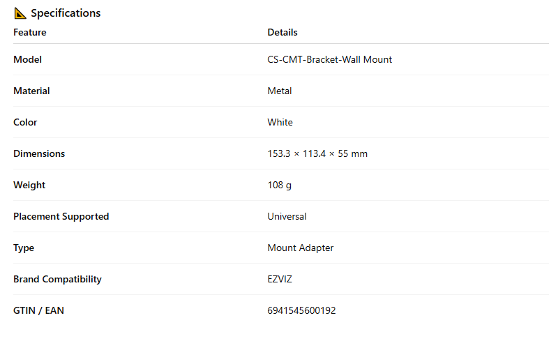 HIKVISION EZVIZ CCTV Bracket (Top Global Brand) Wall Mount for C4W C6C ...