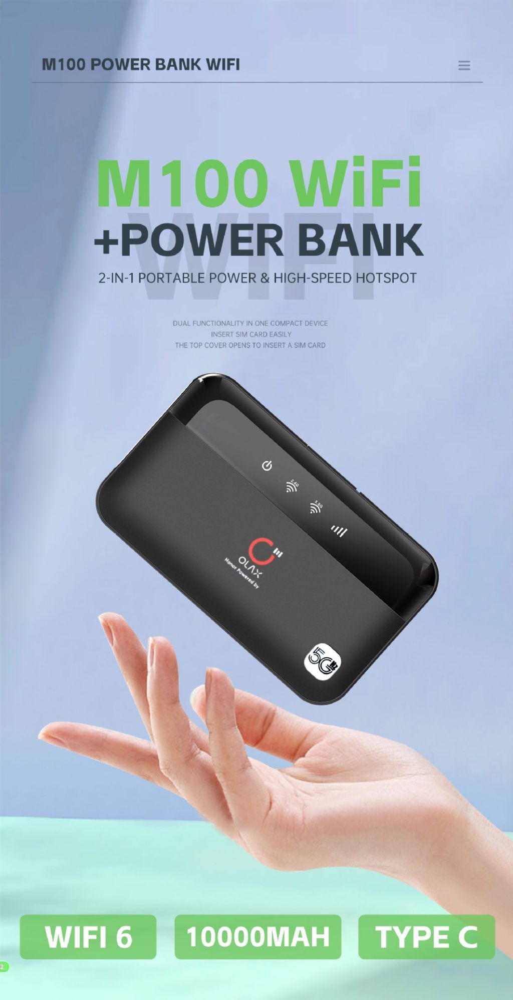 Moden Olax M100 Pocket WiFi Multi-function Mobile WiFi MiFi Powerbank ...