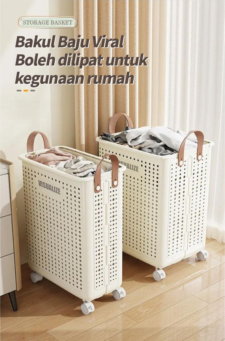 Foldable Laundry Basket with Wheels - Large Capacity Ventilated Storage ...