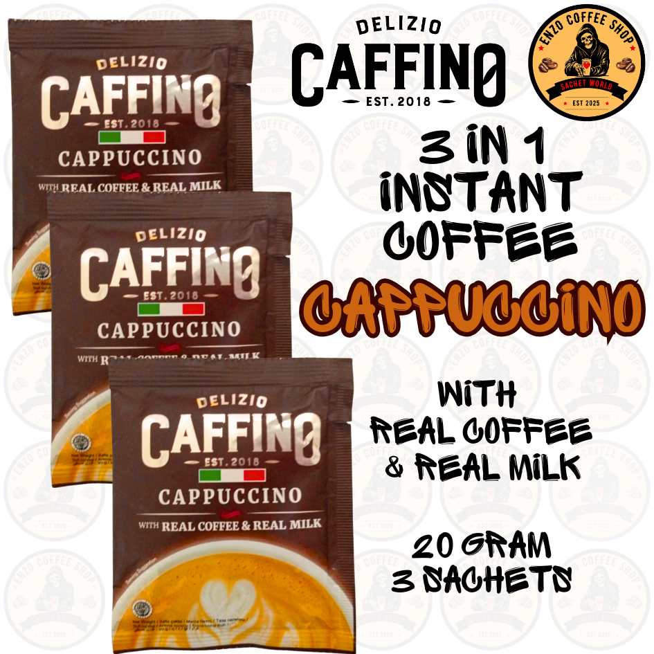 DELIZIO CAFFINO CAPPUCCINO 3 IN 1 INSTANT COFFEE DRINK / 10 SACHETS X ...