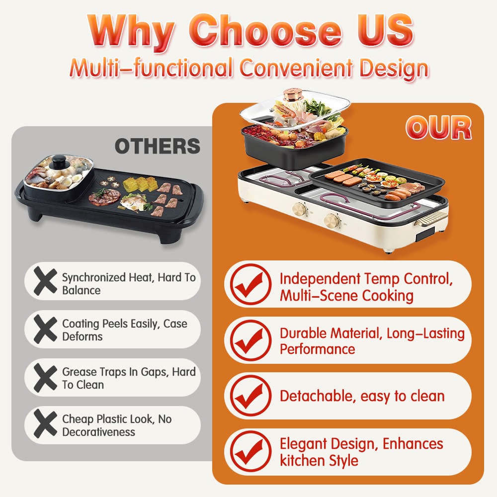 2 in 1Barbeque BBQ Steamboat Pot BBQ Grill Plate Detachable Electric ...