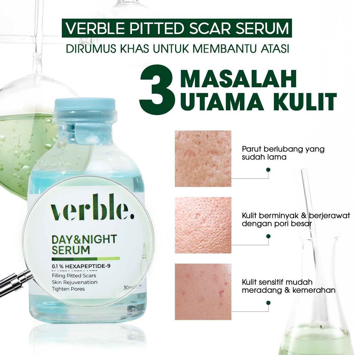 Comb 3 Free VERBLE Day Dan Night Anti-Acne Acnes Clear Serum Pitted ...