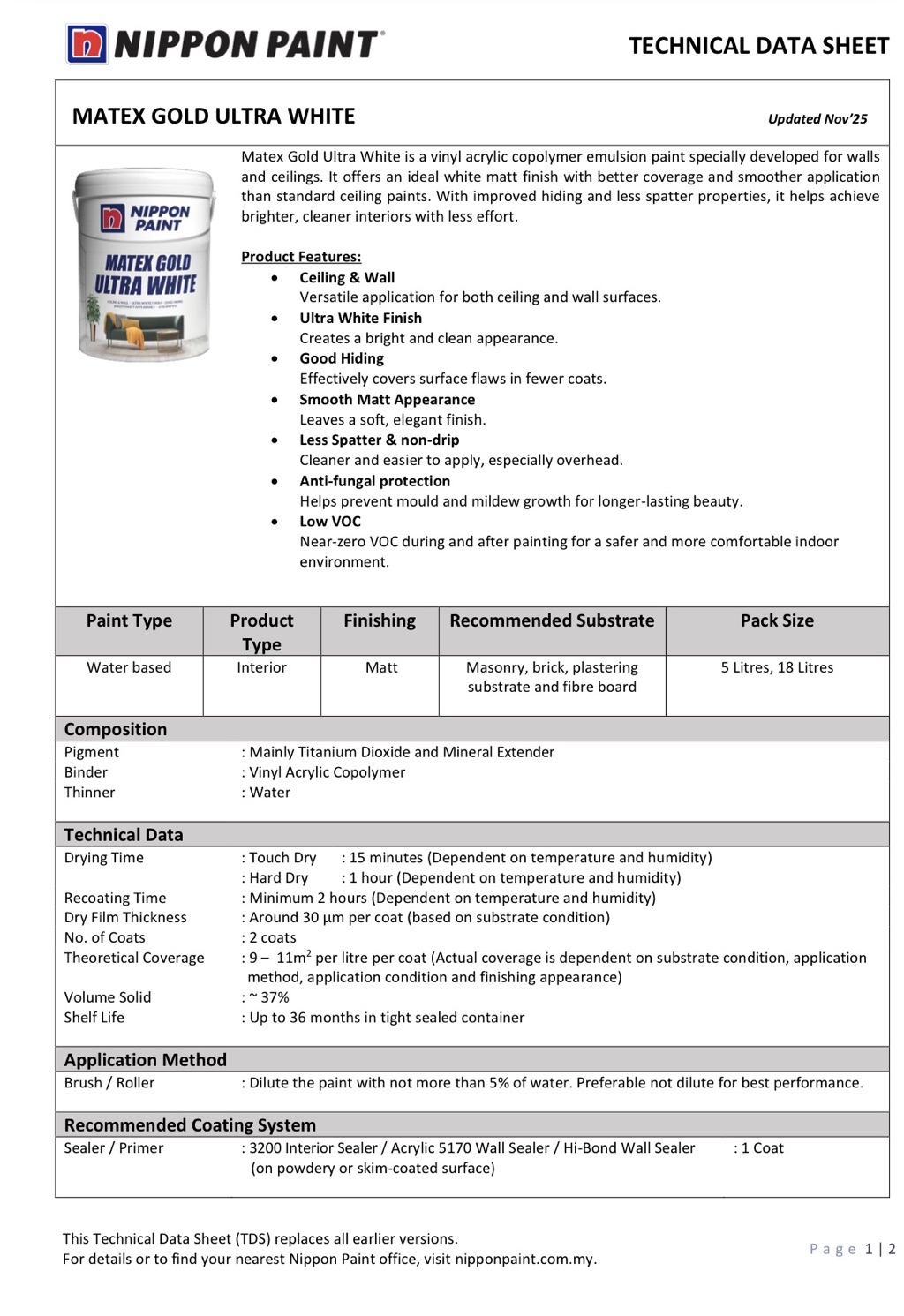 NIPPON Matex Gold Ultra White 5L /18L CAT PLASTER CEILING | Shopee Malaysia