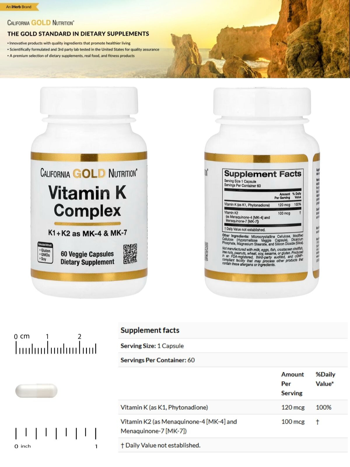 California Gold Nutrition, Vitamin K Complex, 60 Veggie Capsules, K1 ...