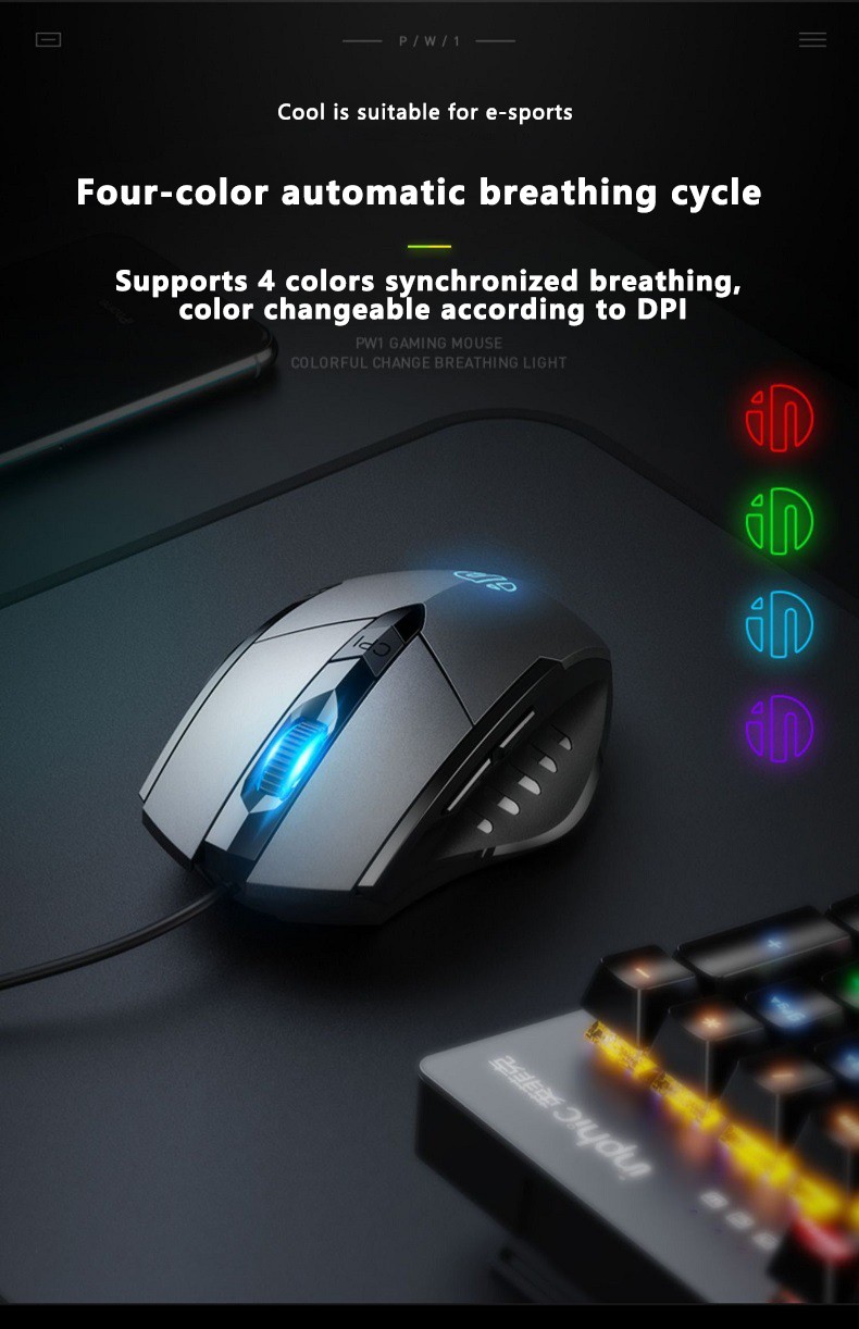 Inphic W1 Wired Gaming Mouse 200-8800DPI Optical Mice 6 Programmable ...