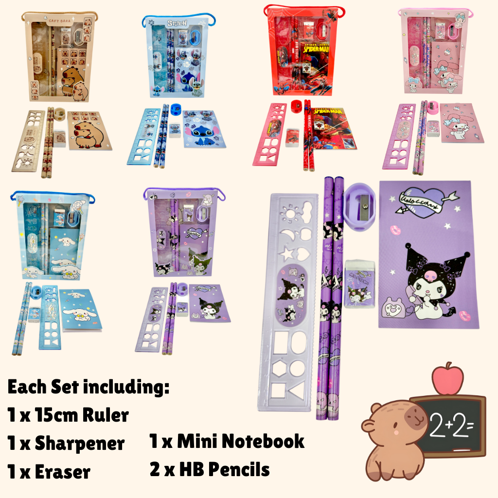 6 in 1 Melody pencil set gift student kids notebook 15cm ruler ...