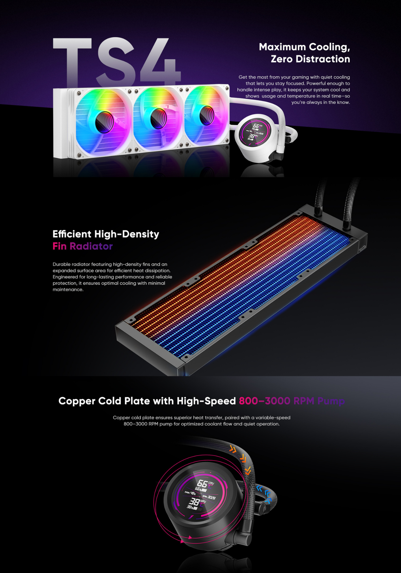 1st Player TS4 240 / 360 Liquid Cooler aRGB Digital CPU AIO 3000 RPM ± ...