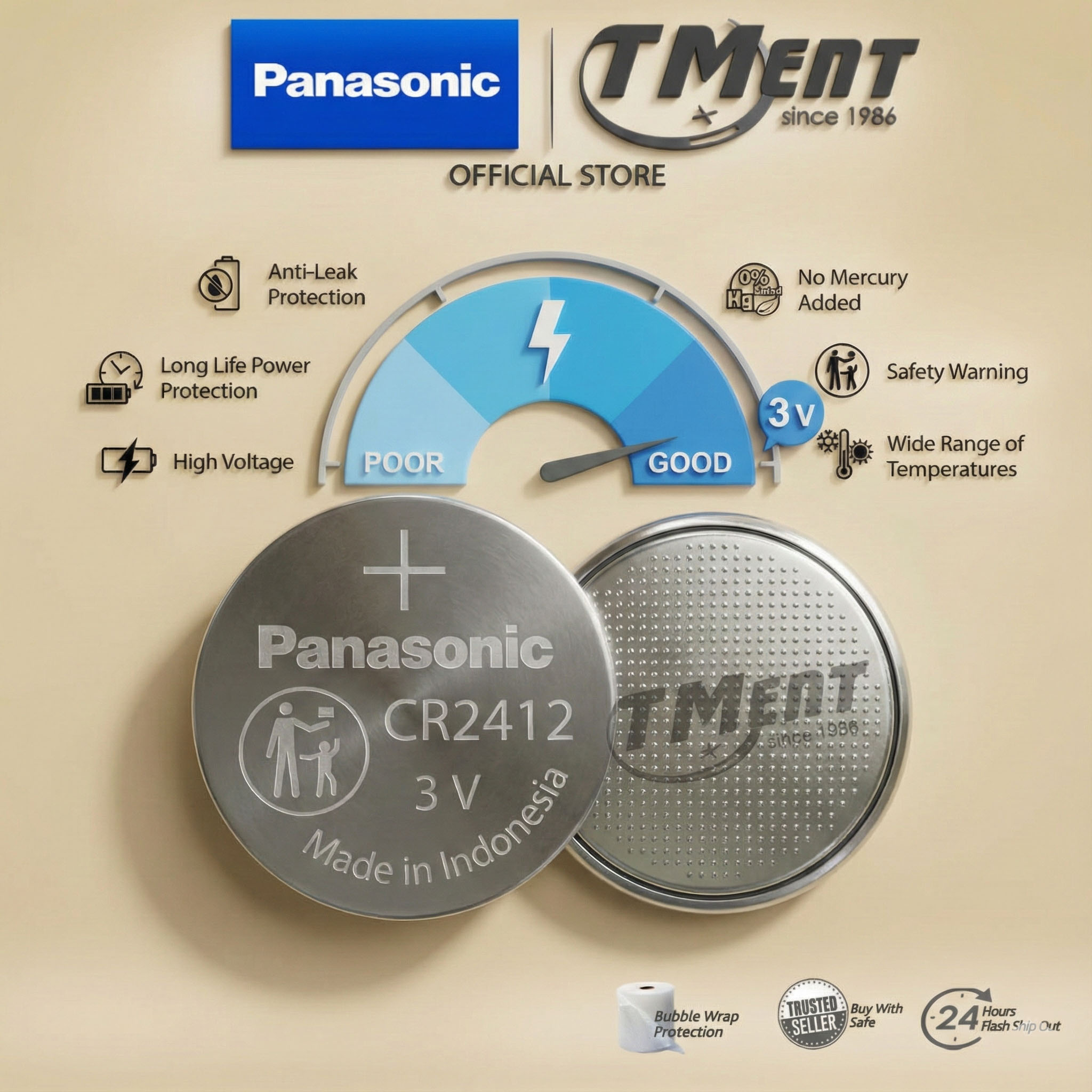 Panasonic CR2412 Genuine Button Cell 3V Lithium Battery cr 2412 bateri ...