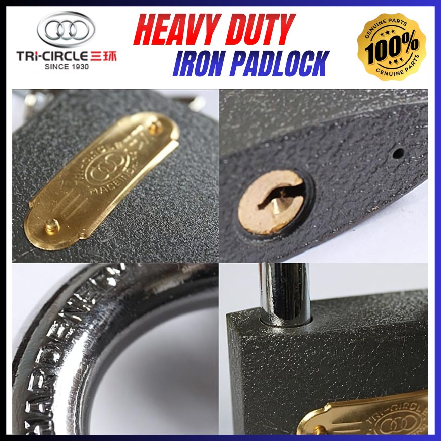 ORIGINAL) TRI-CIRCLE Heavy Duty Short Shackle Polished Iron Padlock ...