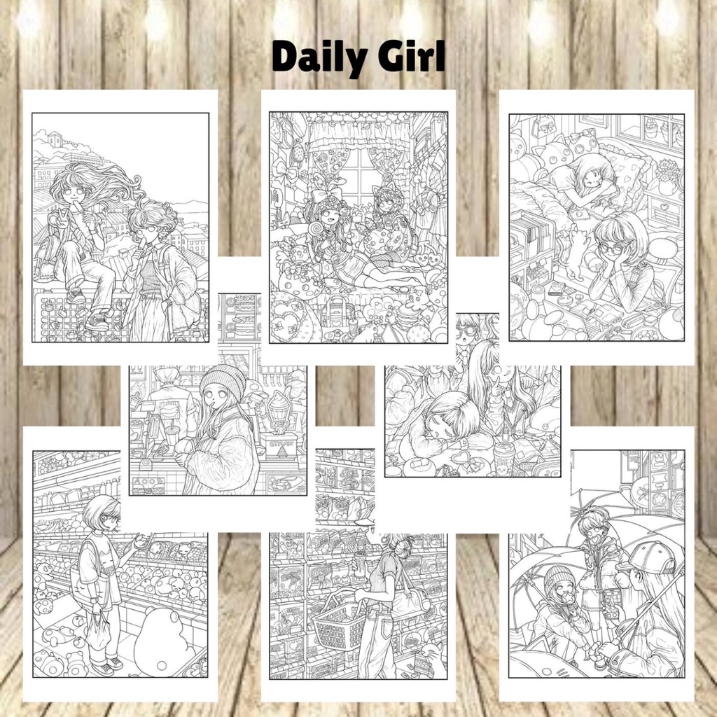 Daily girl by Rowon coloring book 31 coloring pages Kertas Kertas ...