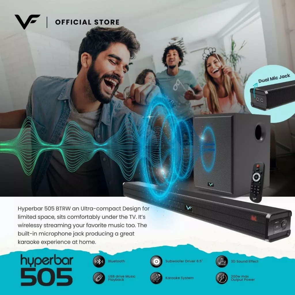 Vinnfier VF Hyperbar 505 BTRW Sound Premium Karaoke Wireless Soundbar ...